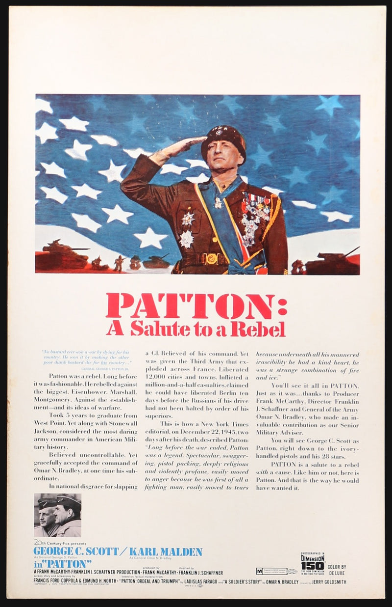 Patton (1970) Póster original de la película de la tarjeta de ventana ...
