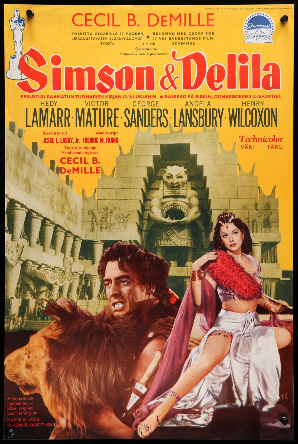 Samson and Delilah (1949) Original Finnish Theatrical Movie Poster ...